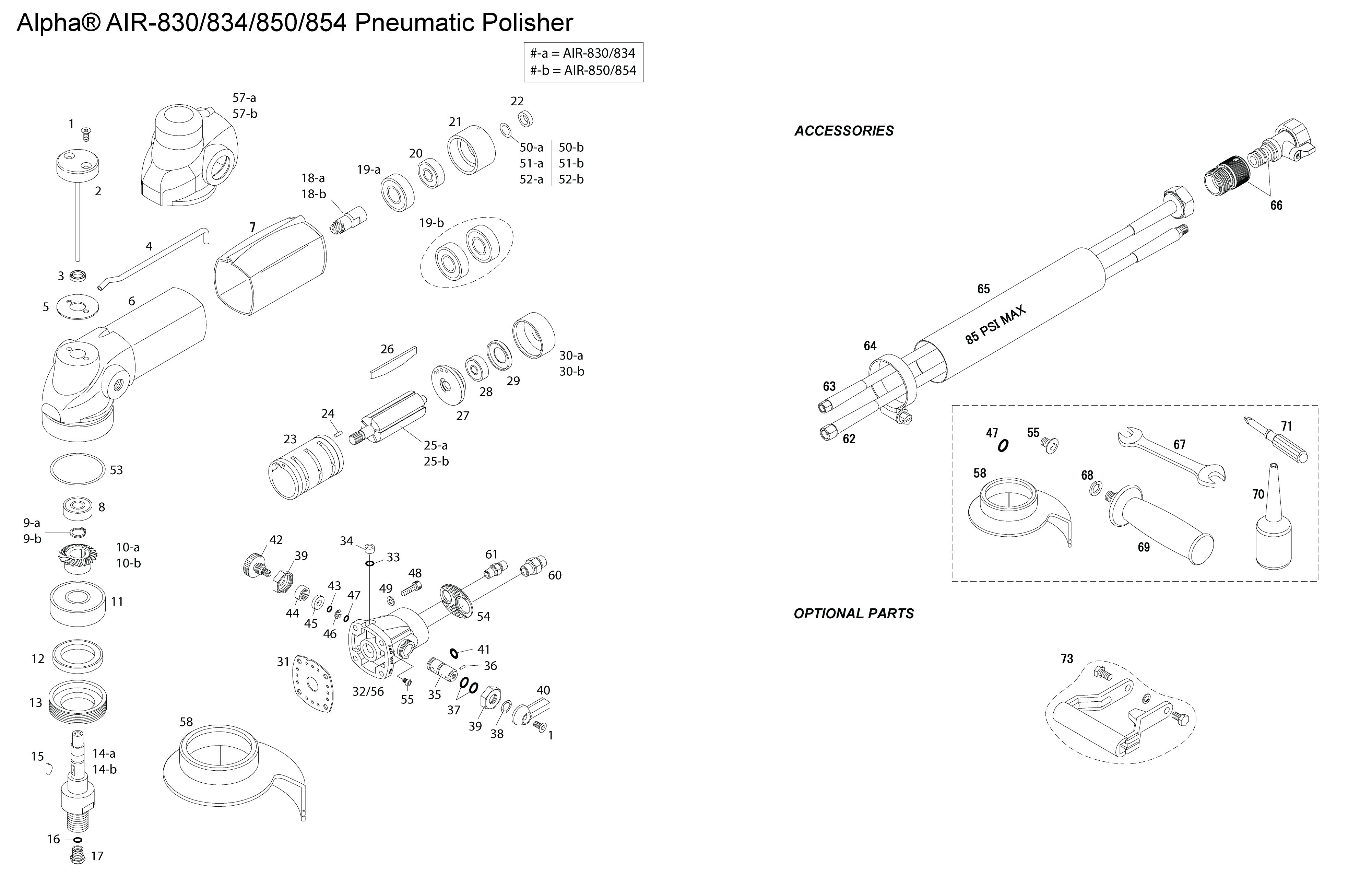 Alpha Professional Tools® :: AIR-830/834/850/854 Spare Parts
